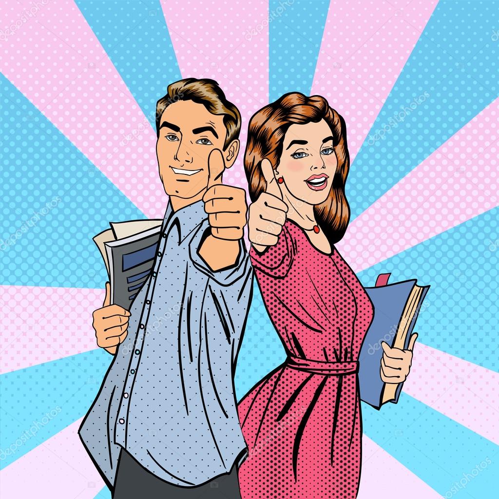 Couple of Students. Man and Woman Gesturing Great. Students with Books ...