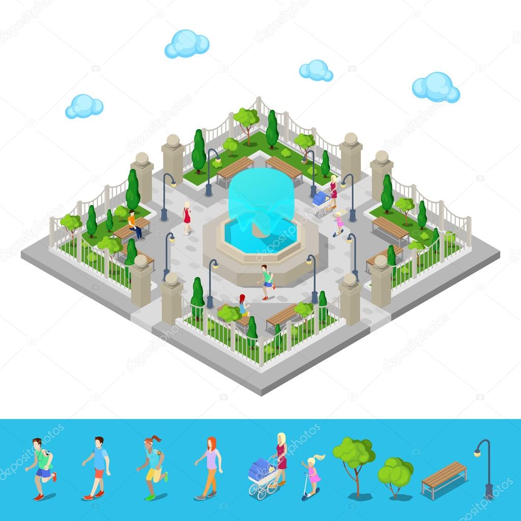 Isometric Park. City Park. Active People Outdoors. Vector illustration ...