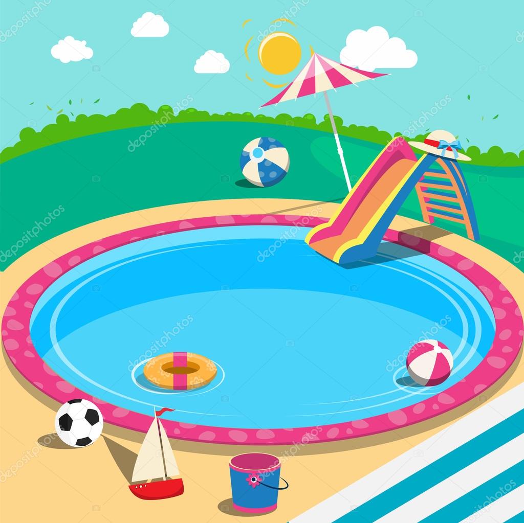 Outdoor Swimming Pool with Toys. Summer Time. Vector Background Stock ...