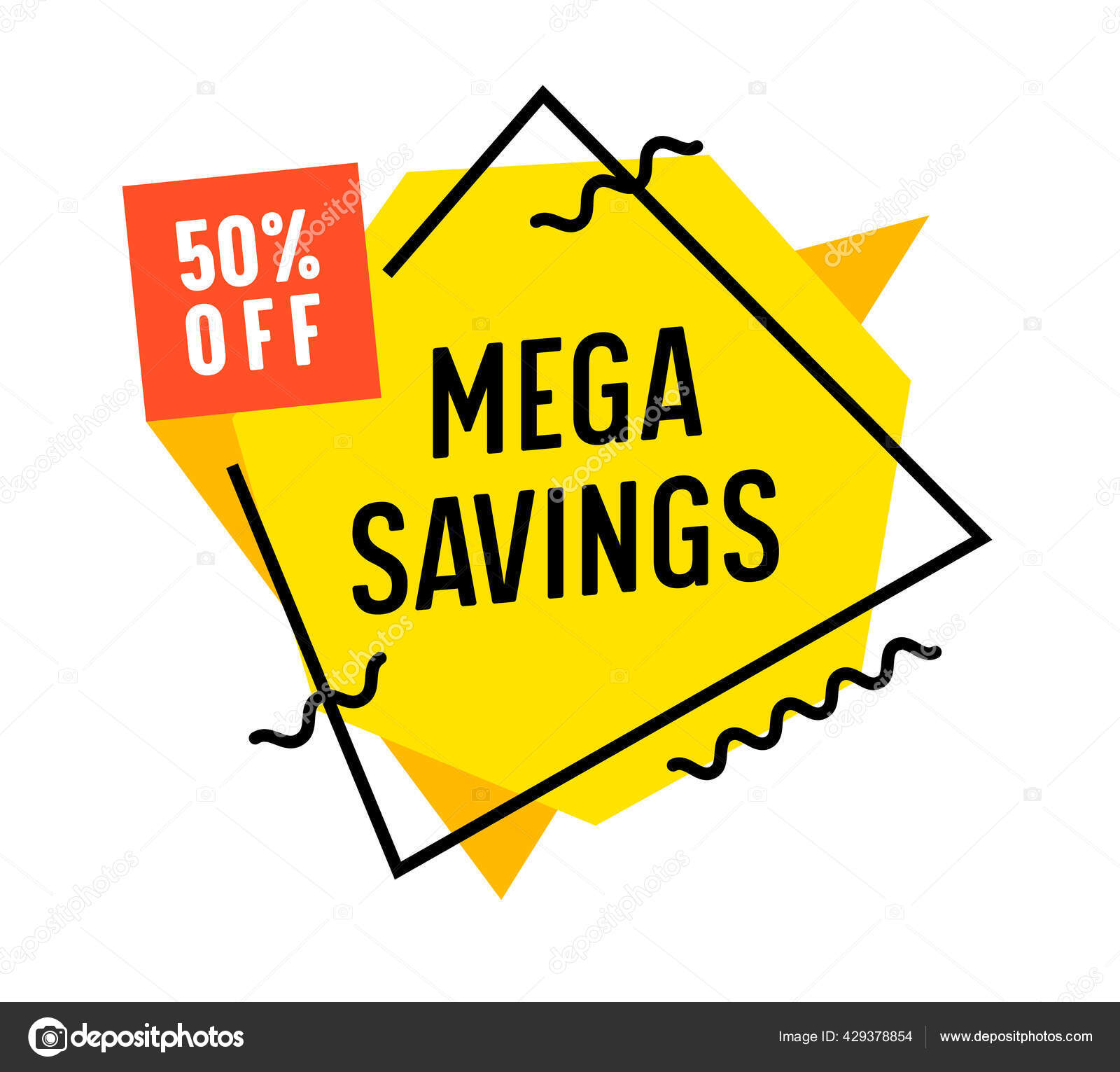 Mega Savings Advertising Yellow Banner with Typography on White ...