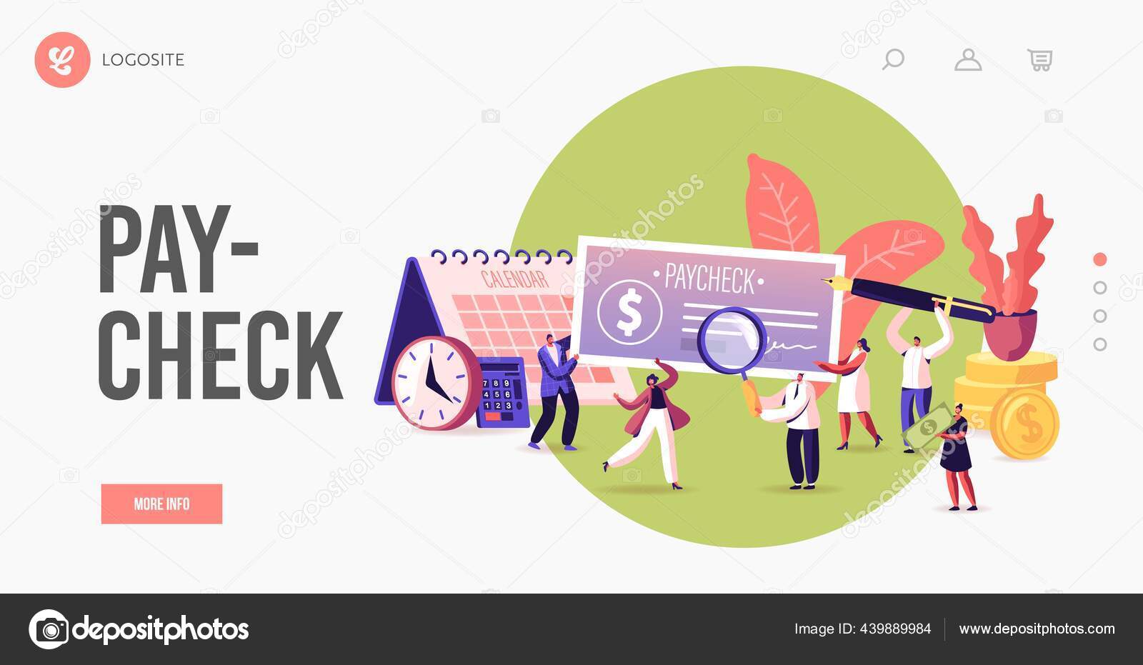 People Get and Signing Paycheck Landing Page Template. Characters with ...