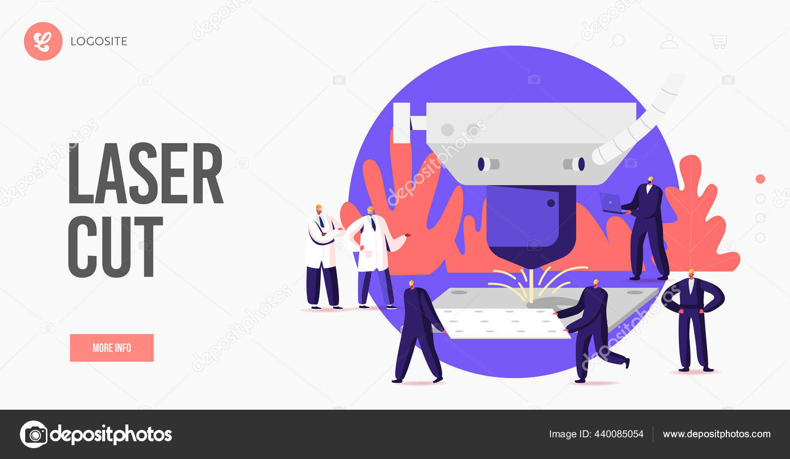 Characters Work on Laser Cut Factory Landing Page Template. Tiny ...