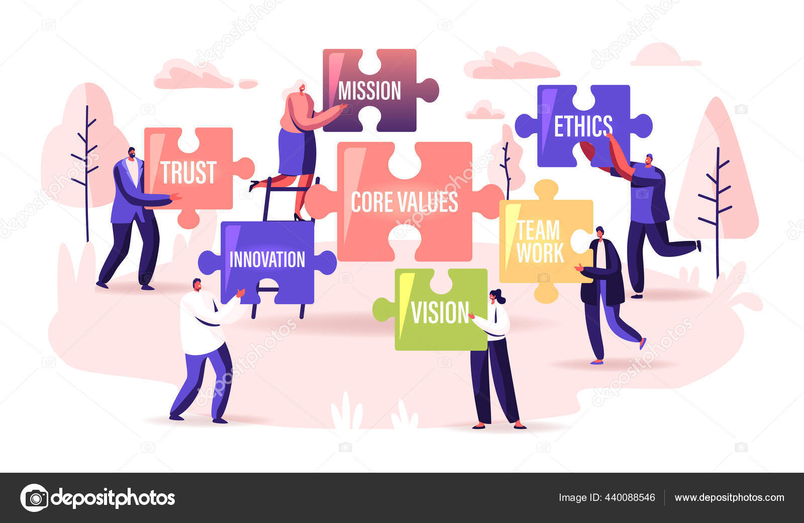 Concepção de Valores Centrais. Pequenos empresários Personagens ...