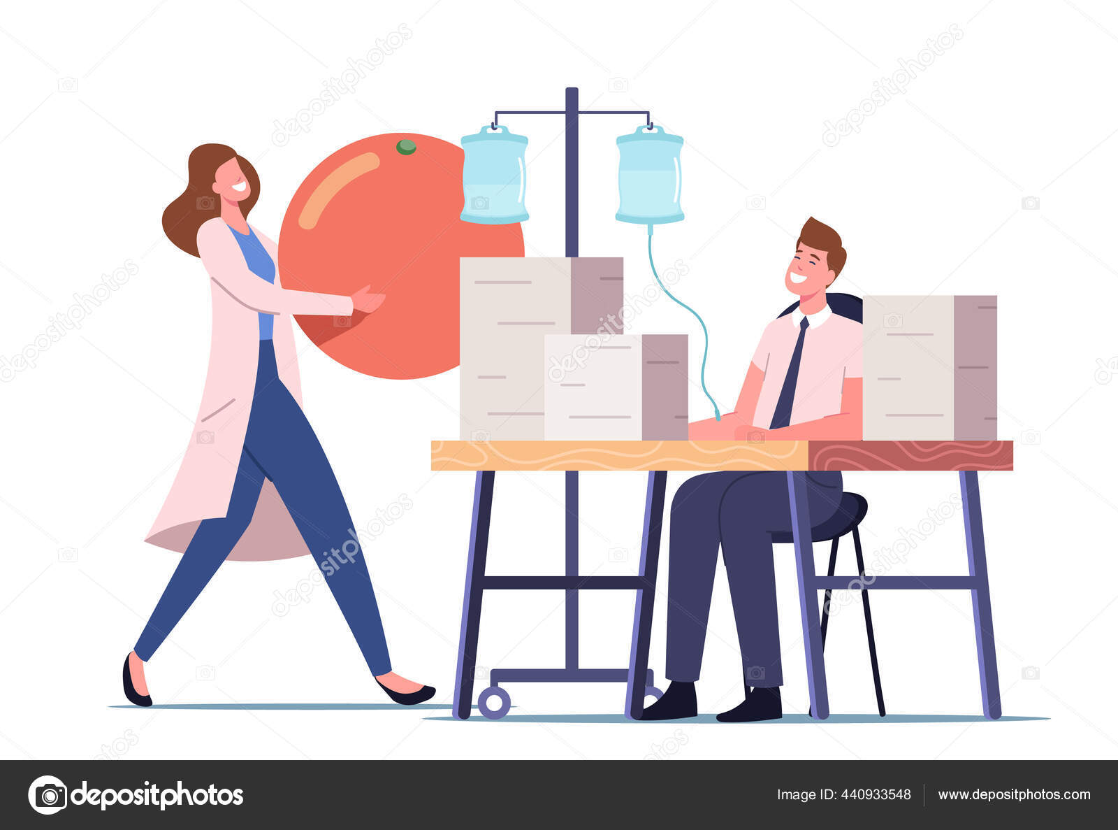 Vitamins Dripping, Iv Therapy Concept. Office Worker Male Character Sit ...