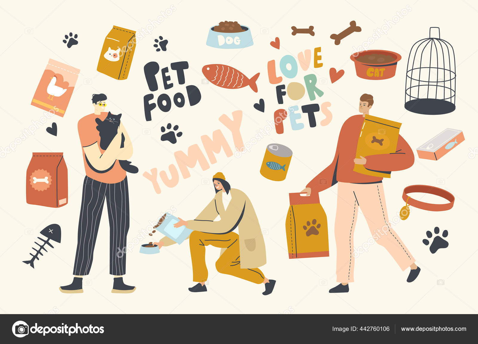 Les gens qui achètent de la nourriture pour animaux. Caractères ...