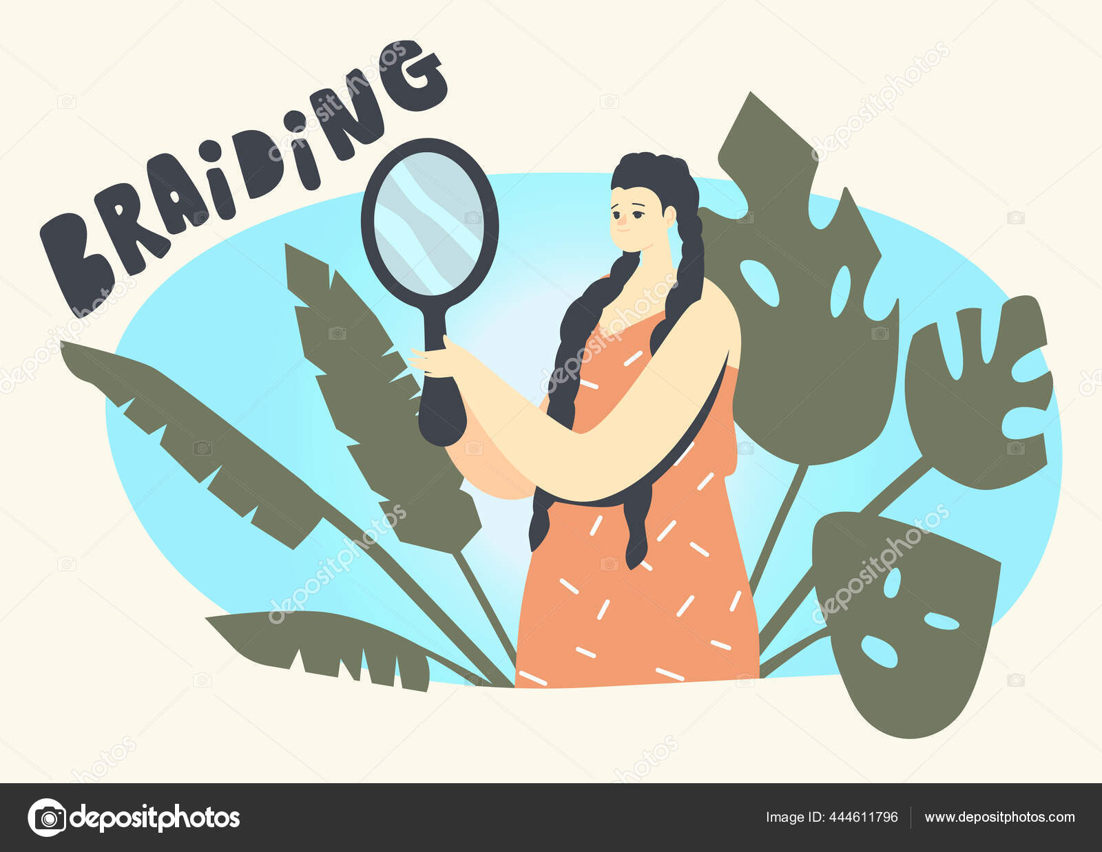 Braiding Service in Female Beauty Salon Concept. Female Character with ...