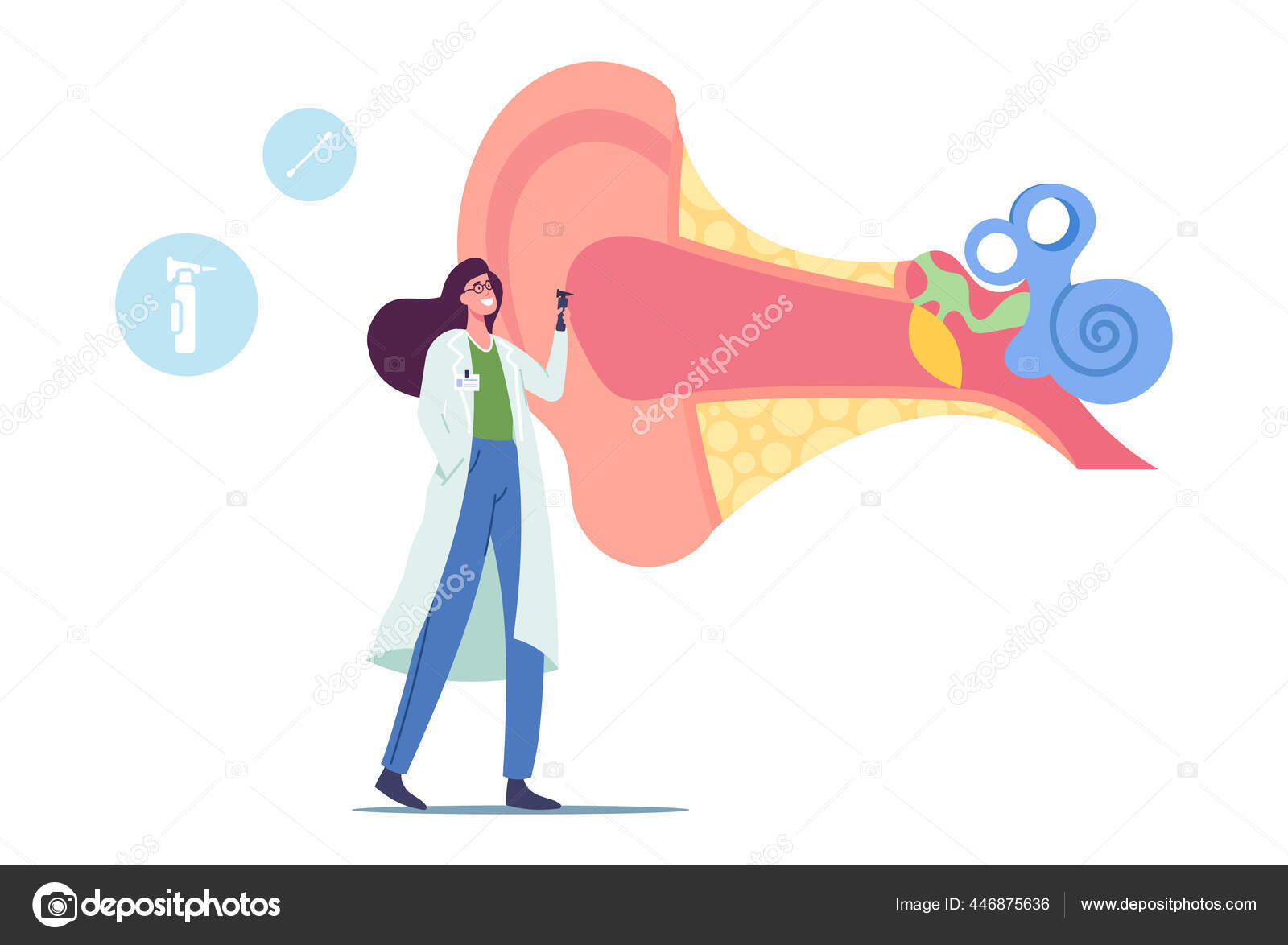 Tiny Doctor Audiologist with Instrument Check Huge Sick Ear ...