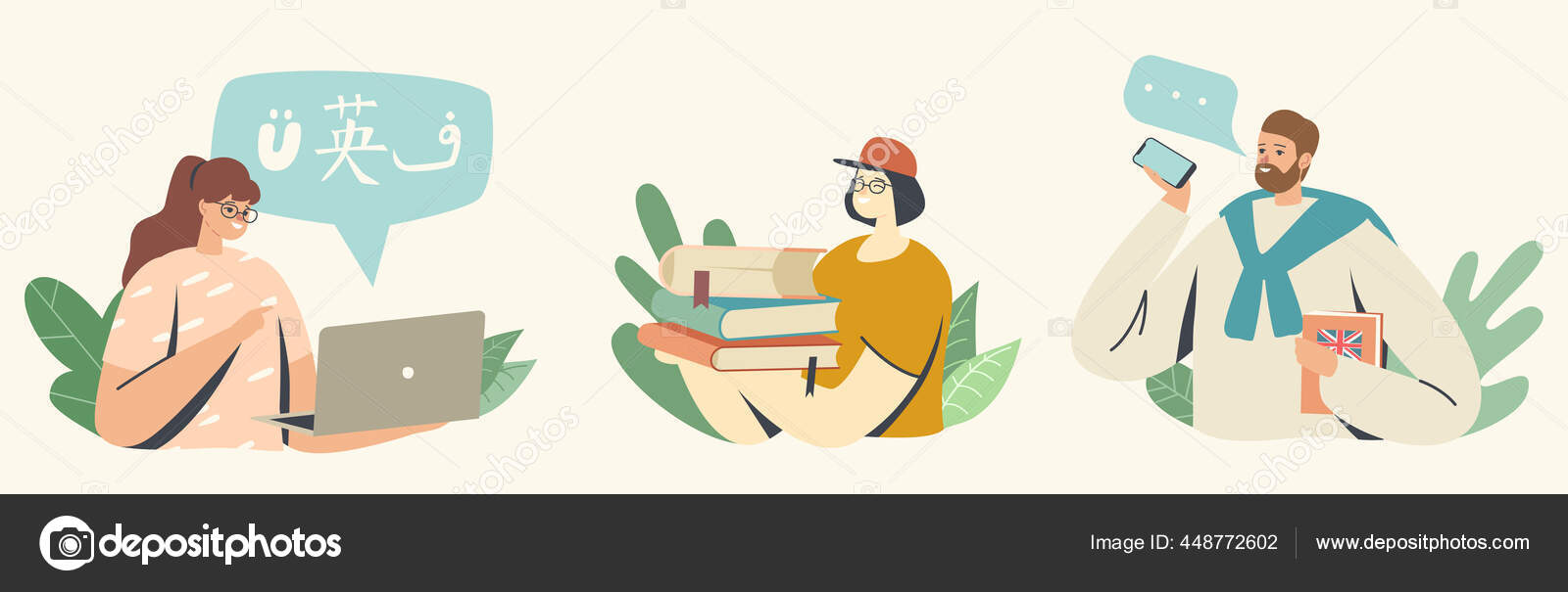 Male and Female Characters Use Language Translating App for Document ...