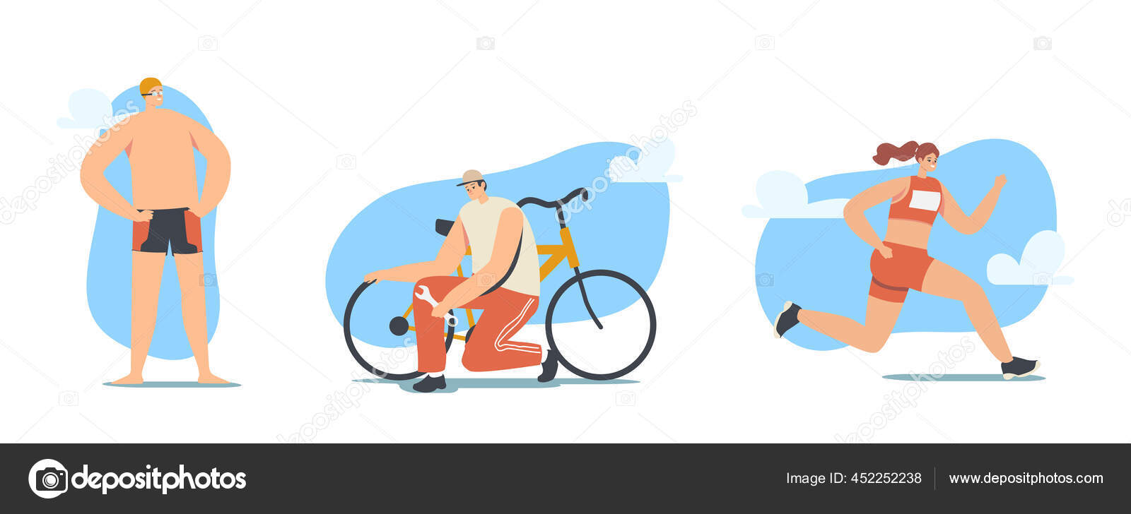 Triathlon Competition Concept. Triathletes Male and Female Characters ...