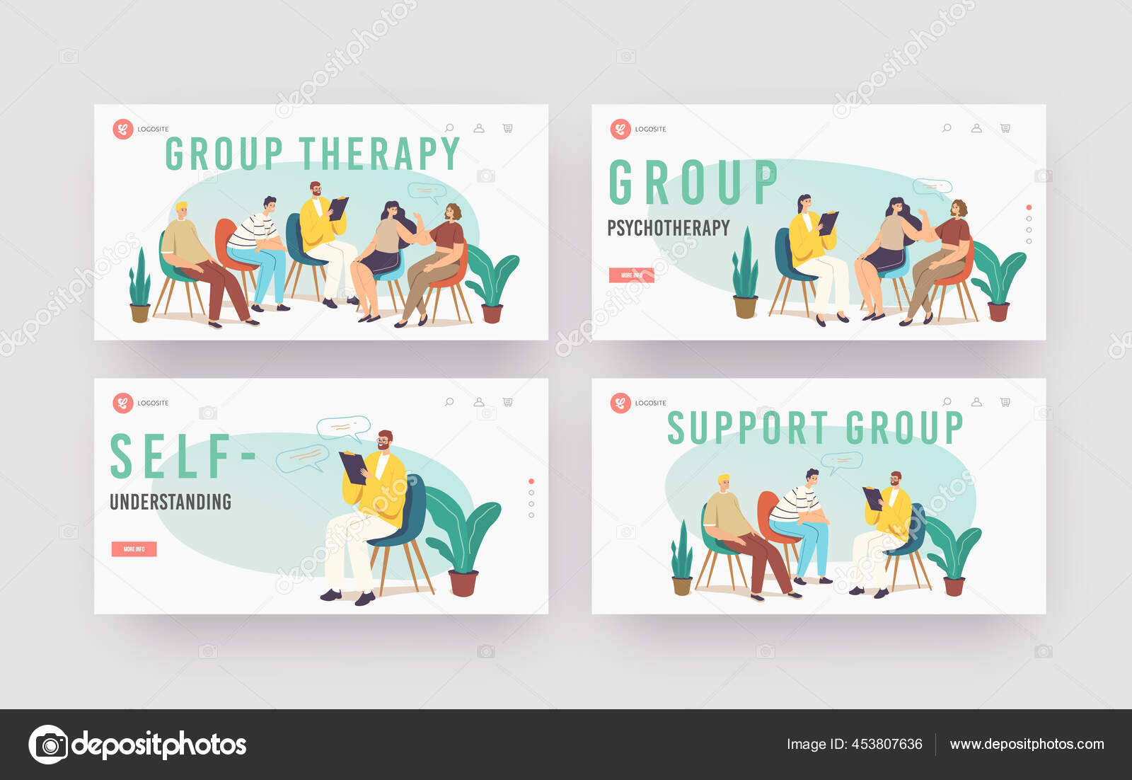 Group Therapy Treatment Landing Page Template Set. Characters ...