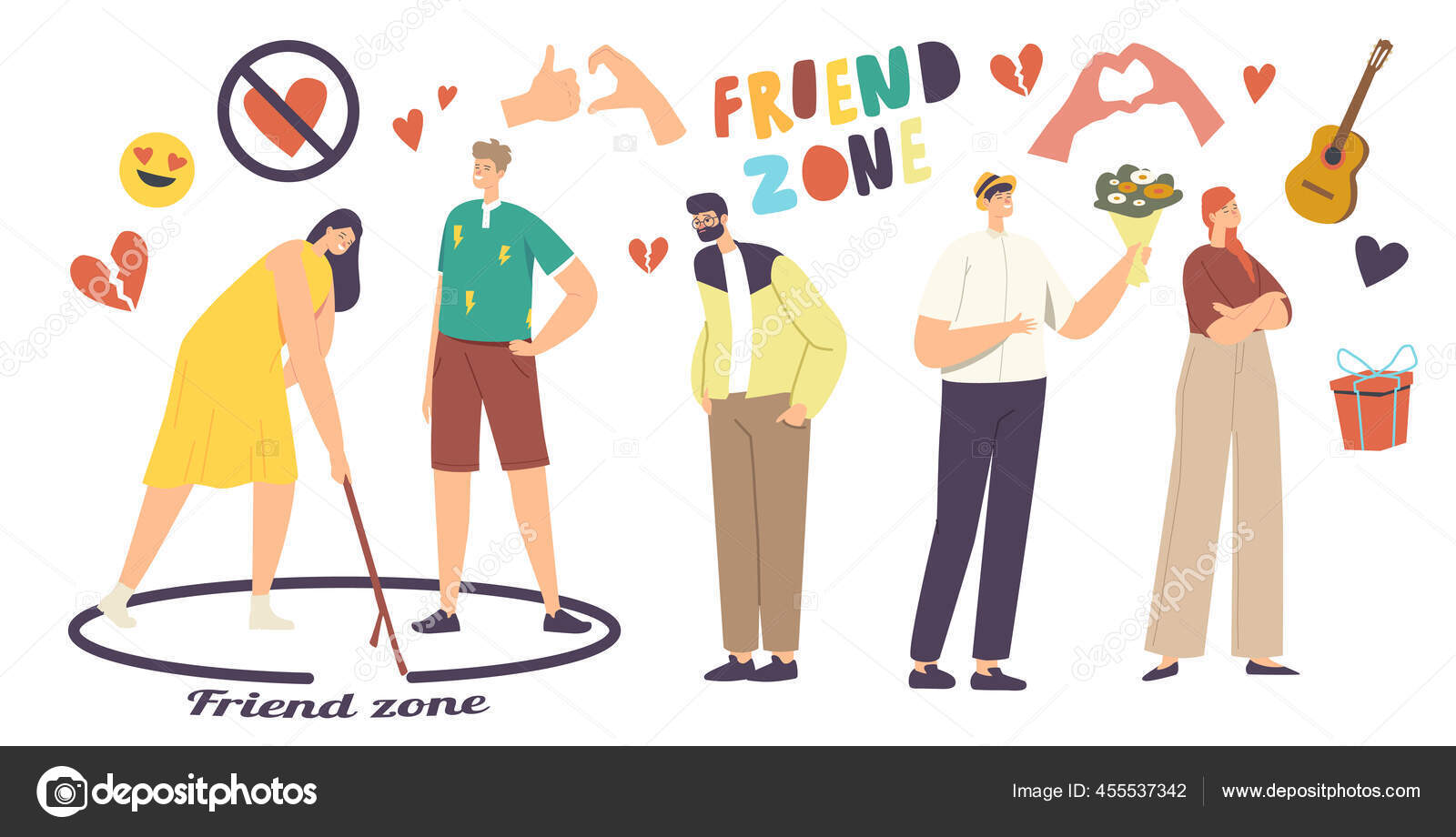 Friend Zone Concept. Male Characters Fall in Love Trying to Attract ...