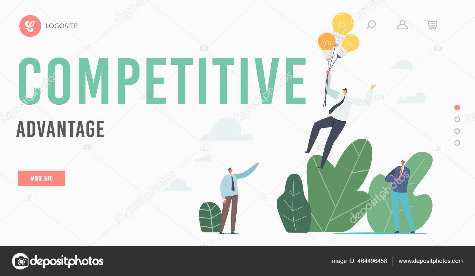 Competitive Advantages Landing Page Template. Worker Goal Achievement ...