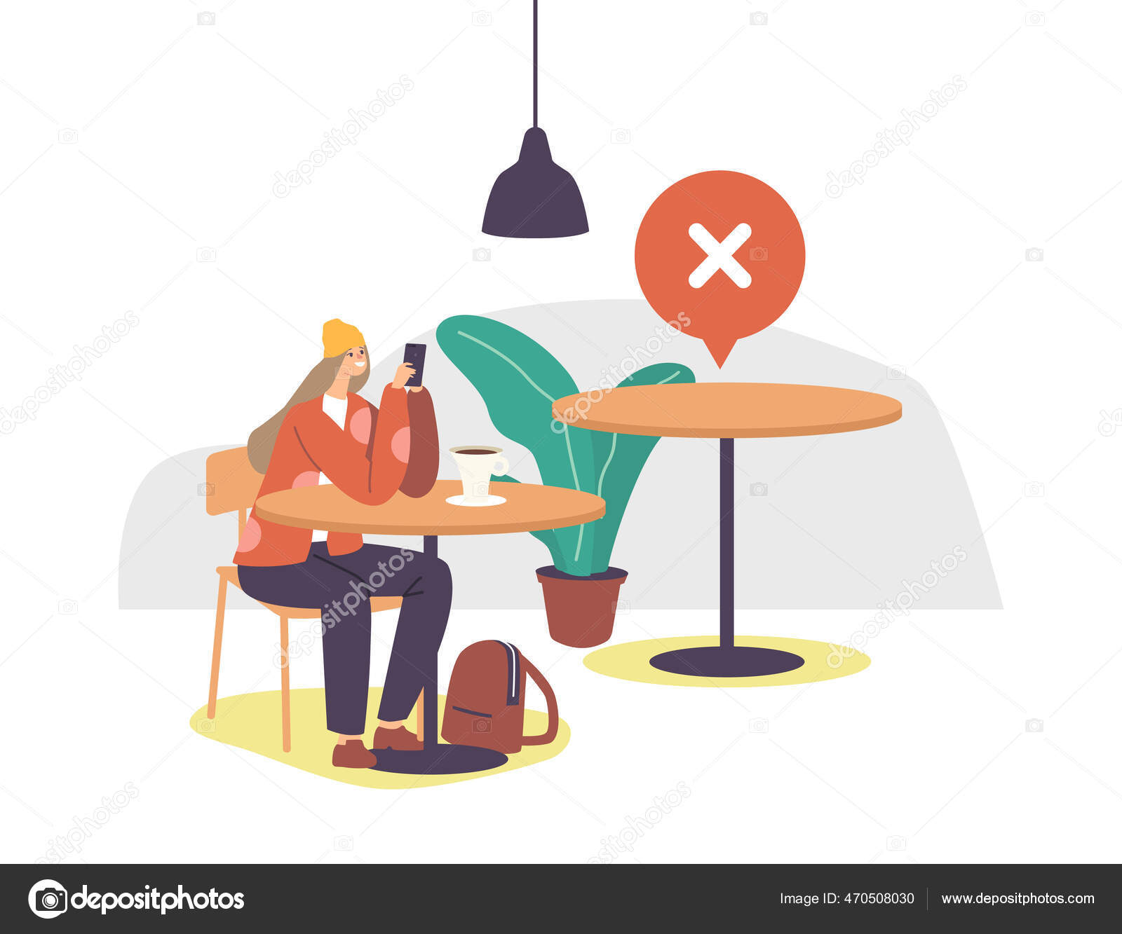 Female Character in Cafe or Restaurant at Coronavirus Outbreak Waiting ...