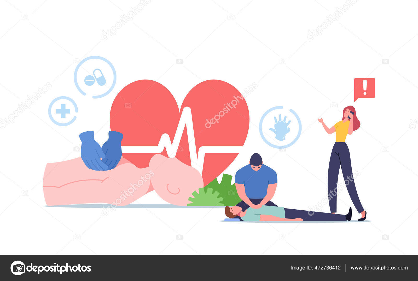 Resucitación Cardiopulmonar, Cpr Emergency Aid. Carácter médico combina ...