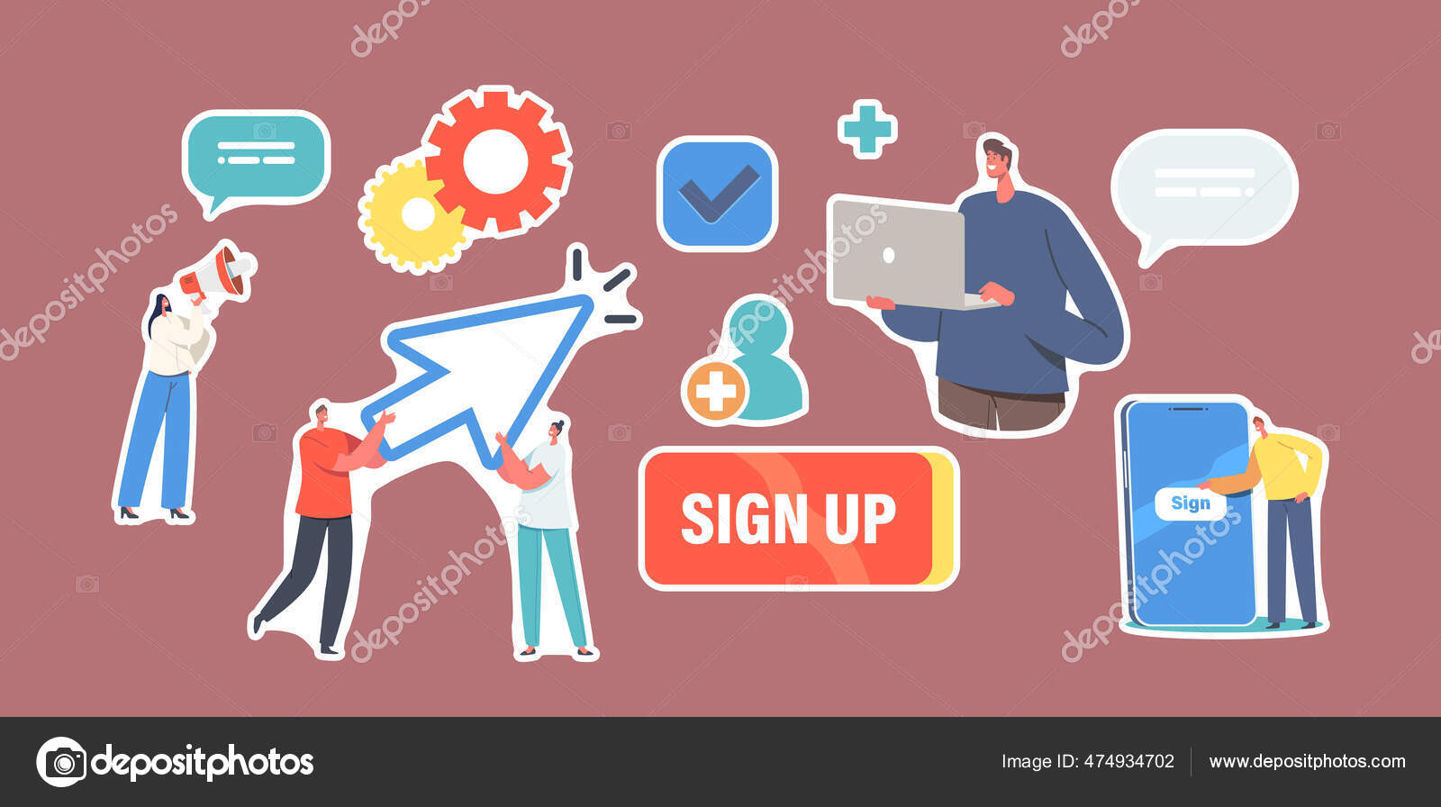 Set of Stickers New User Online Registration and Sign Up. Characters ...