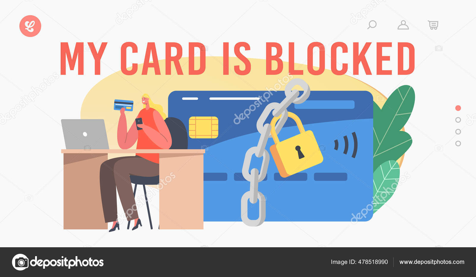 Payment Block during Online Shopping Landing Page Template. Tiny Female ...