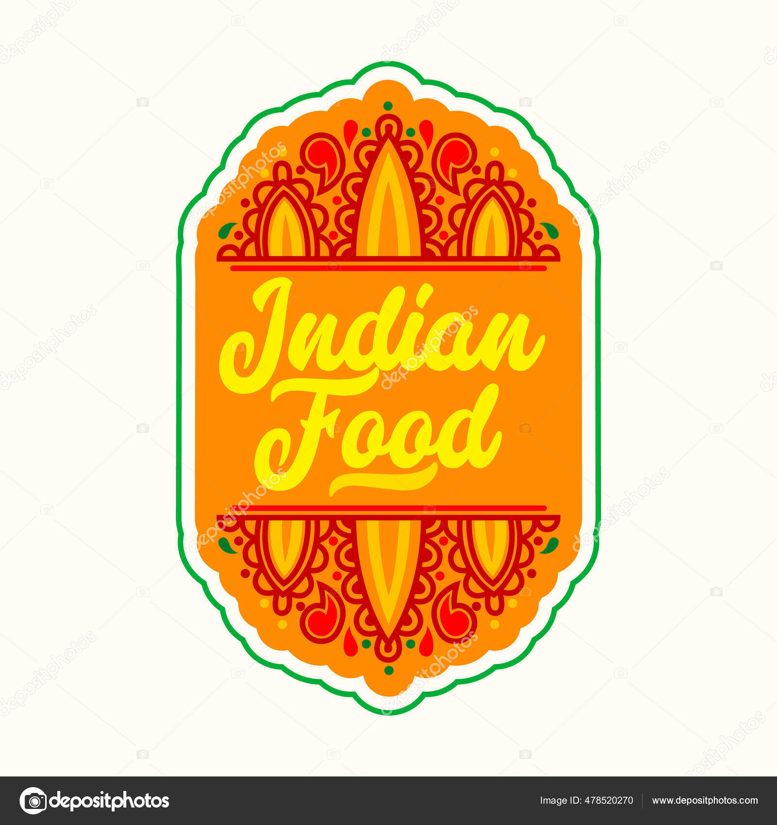 Indian Food Label with Traditional Oriental Ornament. India Cafe ...