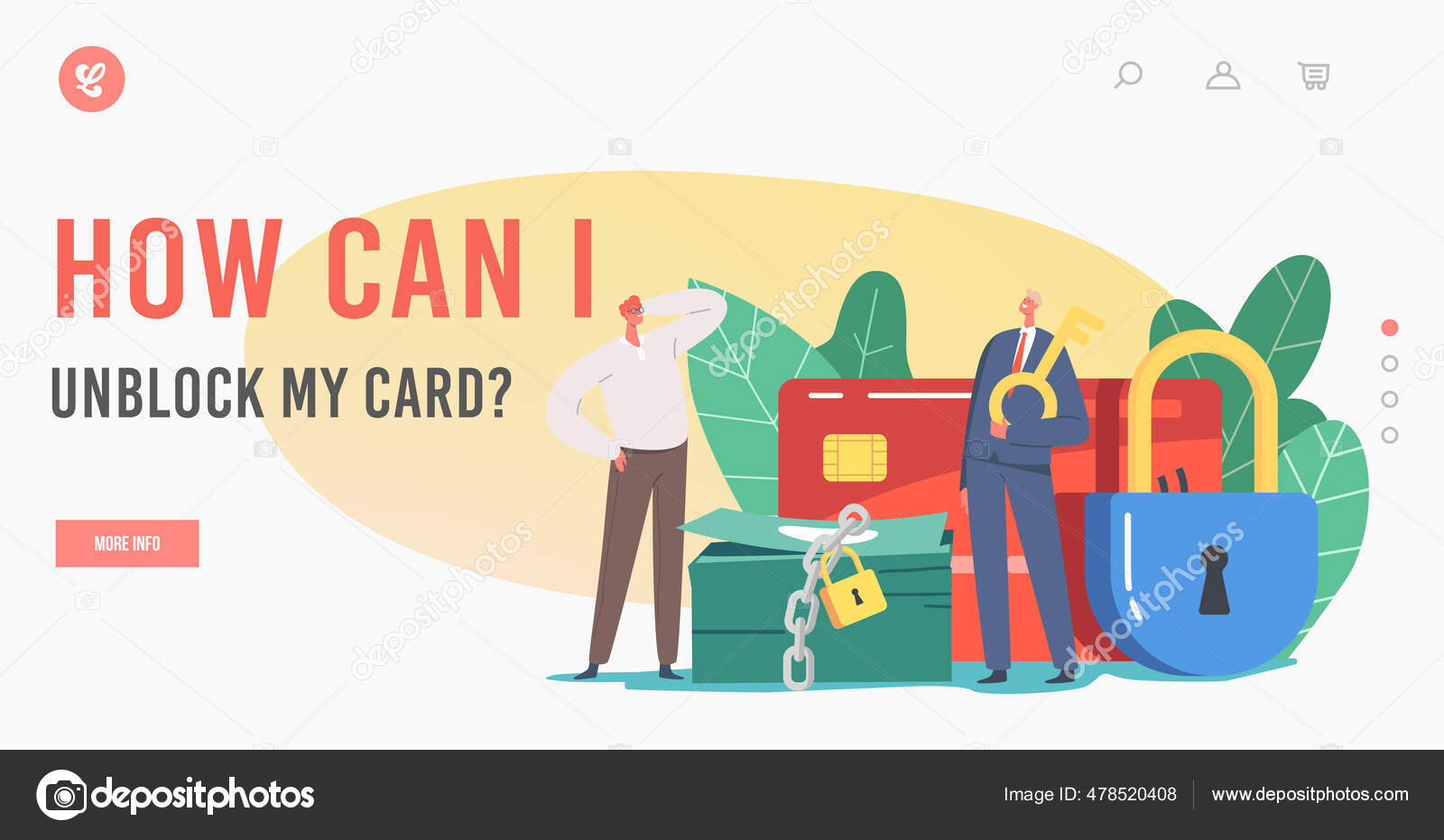 Declined Payment, Bank Ban Landing Page Template. Tiny Male Characters ...