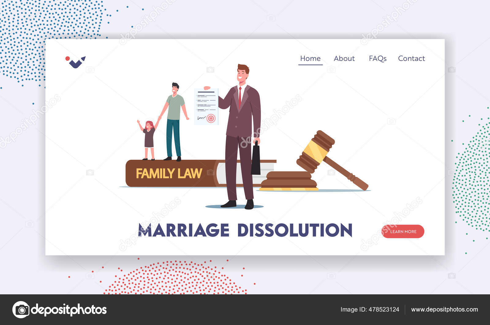 Marriage Dissolution Landing Page Template. Tiny Father Character with ...