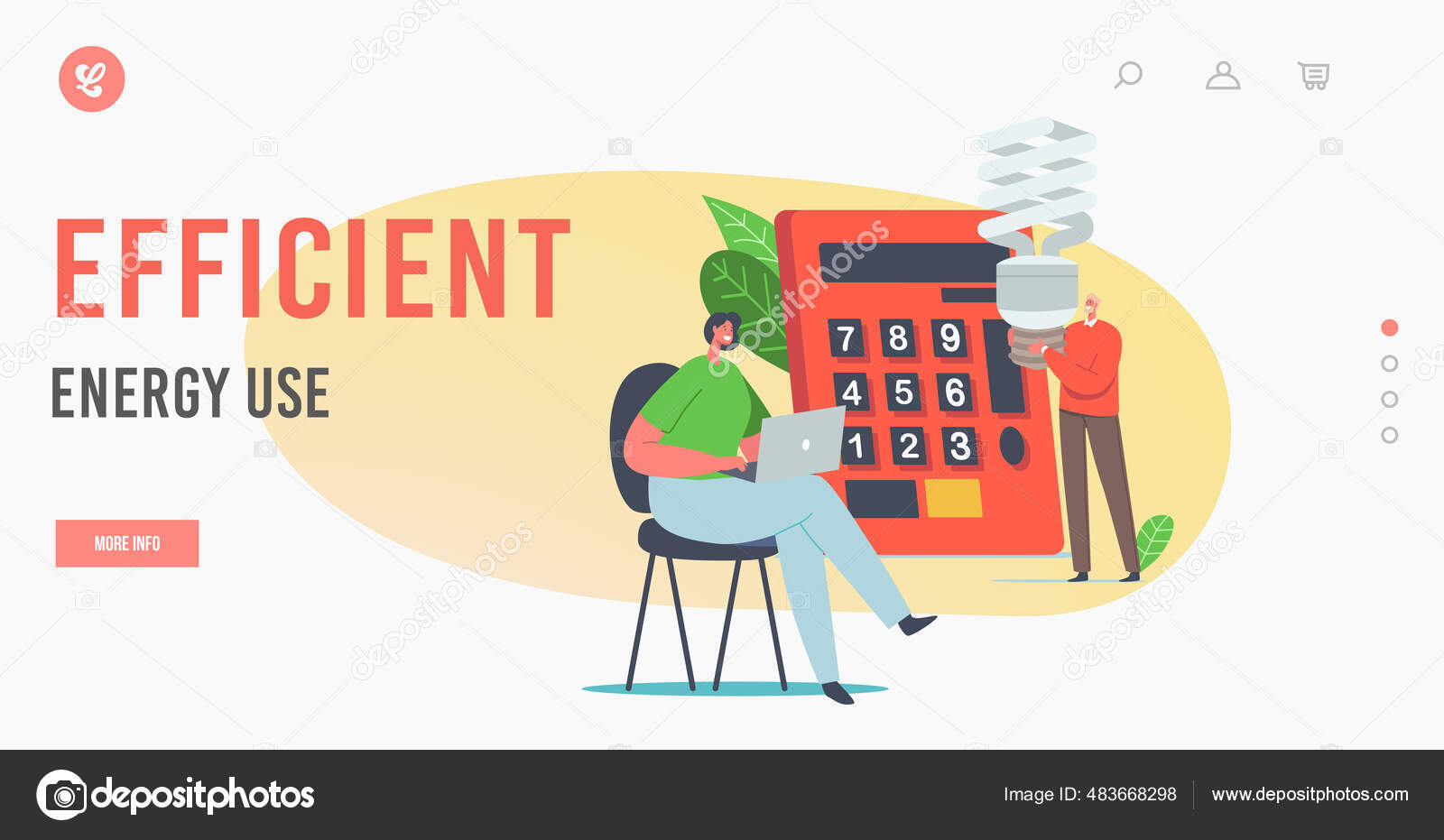 Efficient Energy Use Landing Page Template. Tiny Male or Female ...