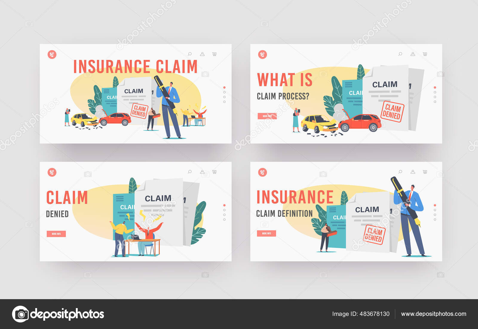 Characters Claim Insurance Landing Page Template Set. Male Female ...