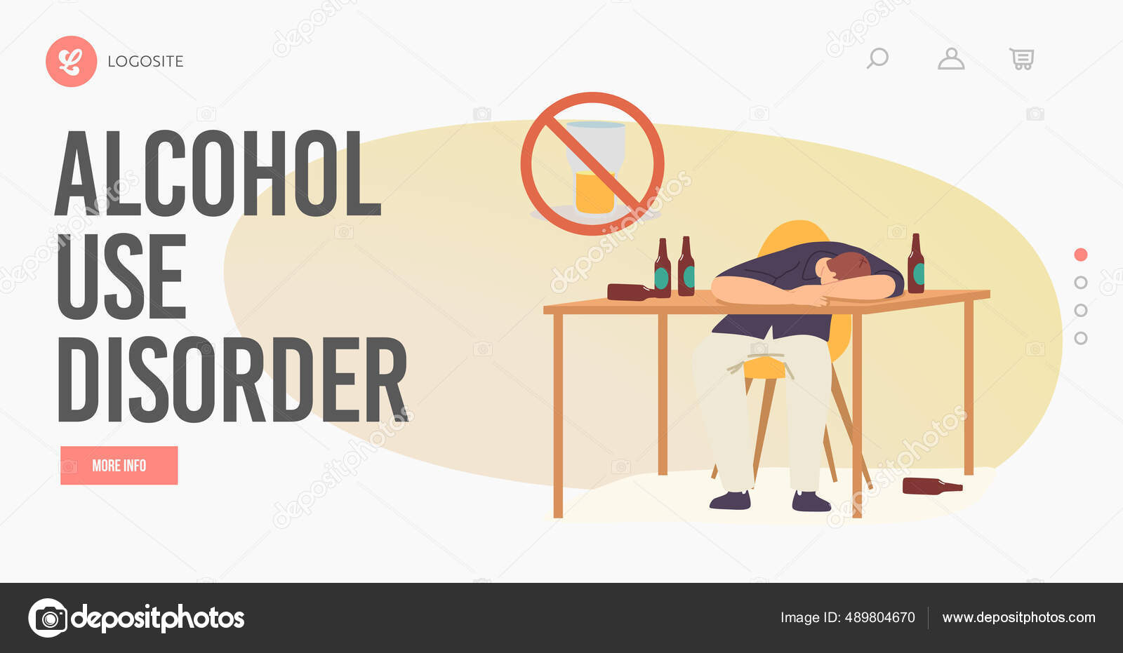 Alcohol Disorder Landing Page Template. Drunk Man with Alcoholism ...