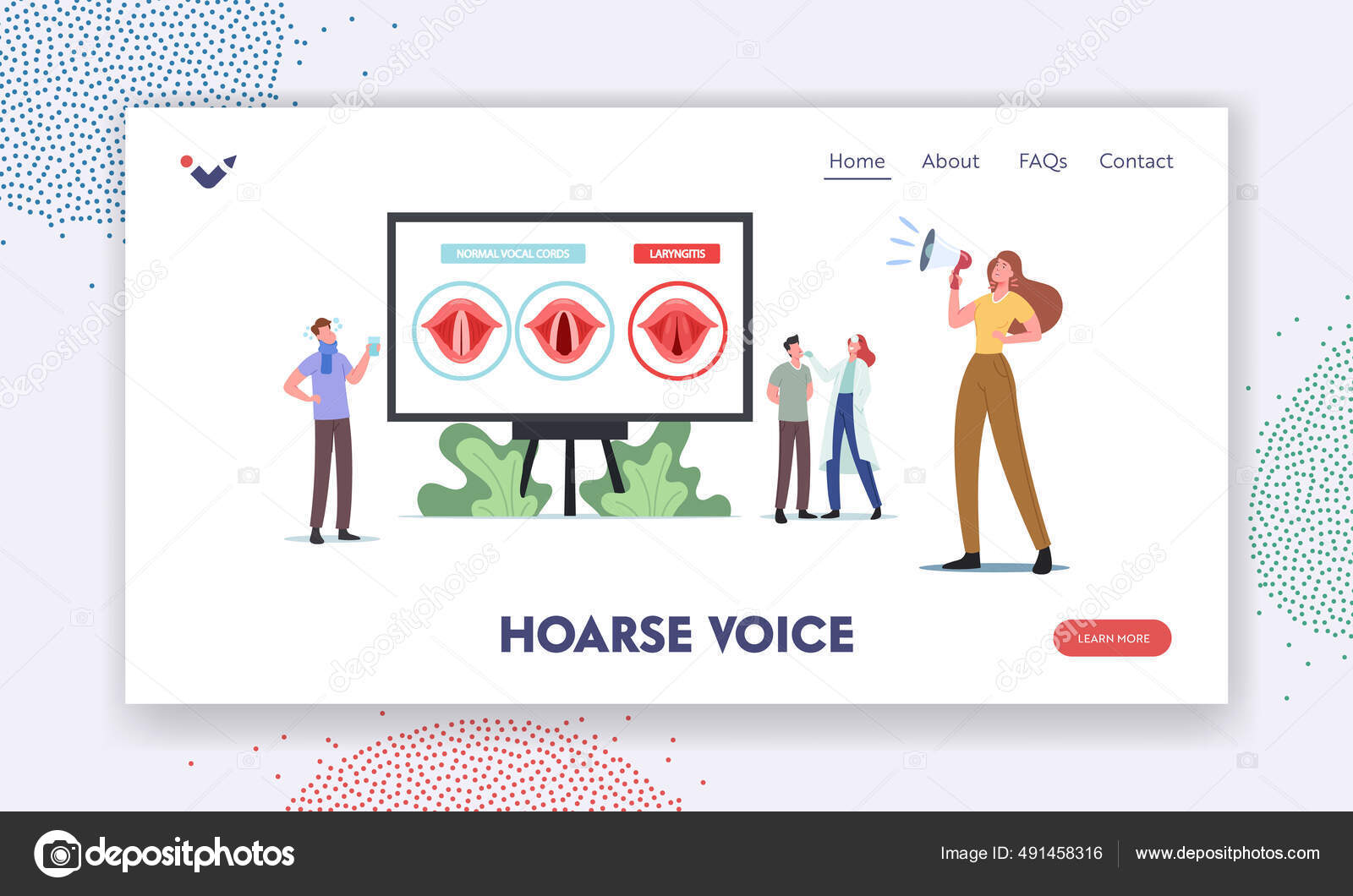 Hoarse Voice Landing Page Template. Tiny Doctor and Patient at Huge ...