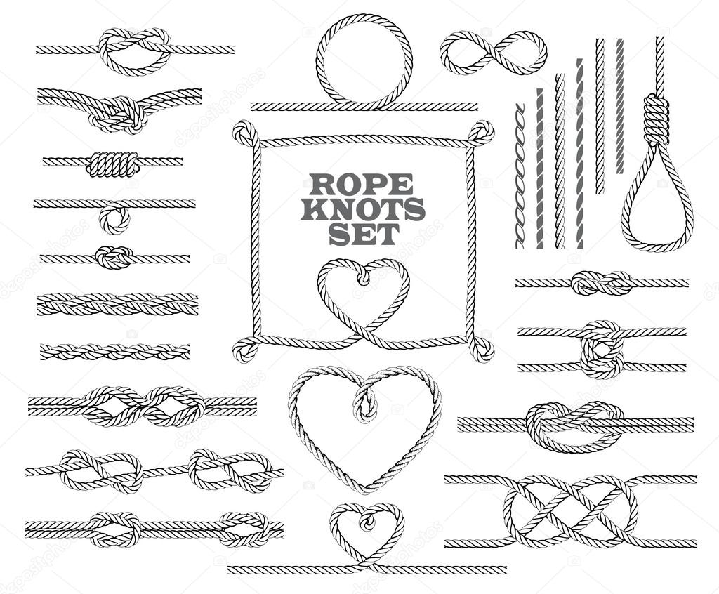 Rope knots collection. Seamless decorative elements. Vector ...
