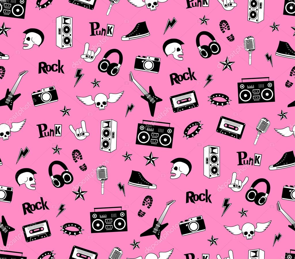 De patrones sin fisuras. Música de punk rock aislada sobre fondo rosa ...