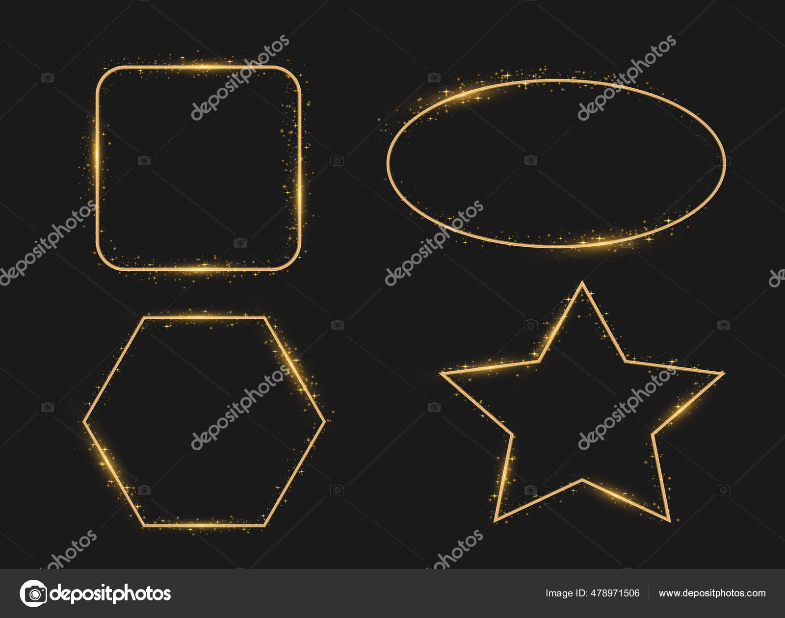 Golden shiny frames borders rim with light. Stock Vector by ...
