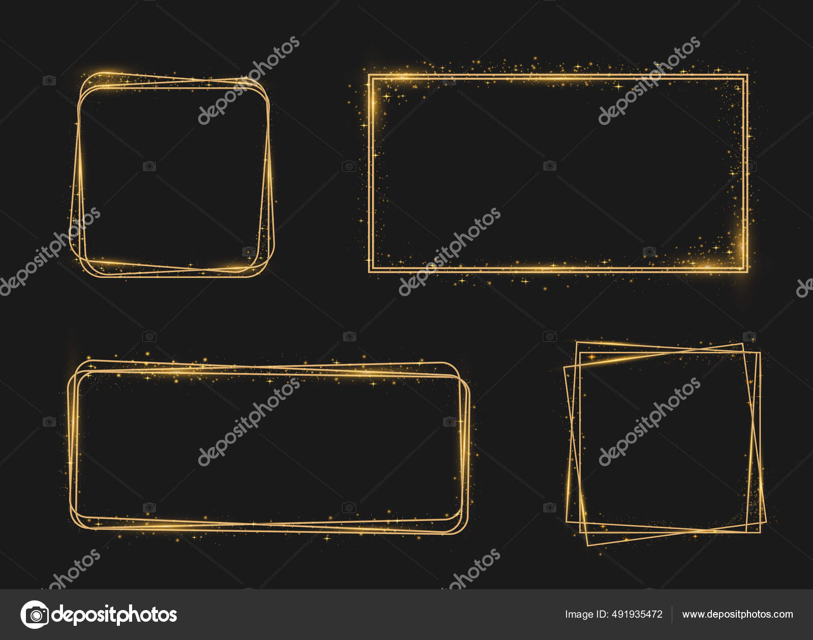 Golden shiny frames borders rim with light. Stock Vector Image by ...