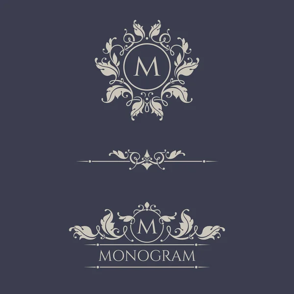 Set of decorative borders and monograms. Floral pattern. — Stock Vector ...