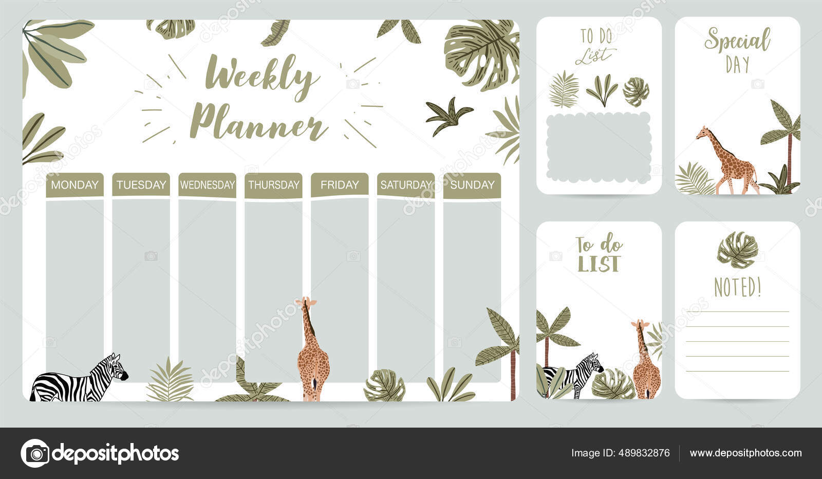 Weekly Planner Start Sunday Safari List Use Herizontal Digital ...