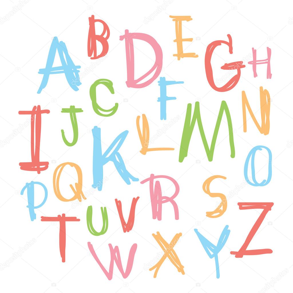 Black colorful alphabet uppercase letters.Hand drawn written Stock ...