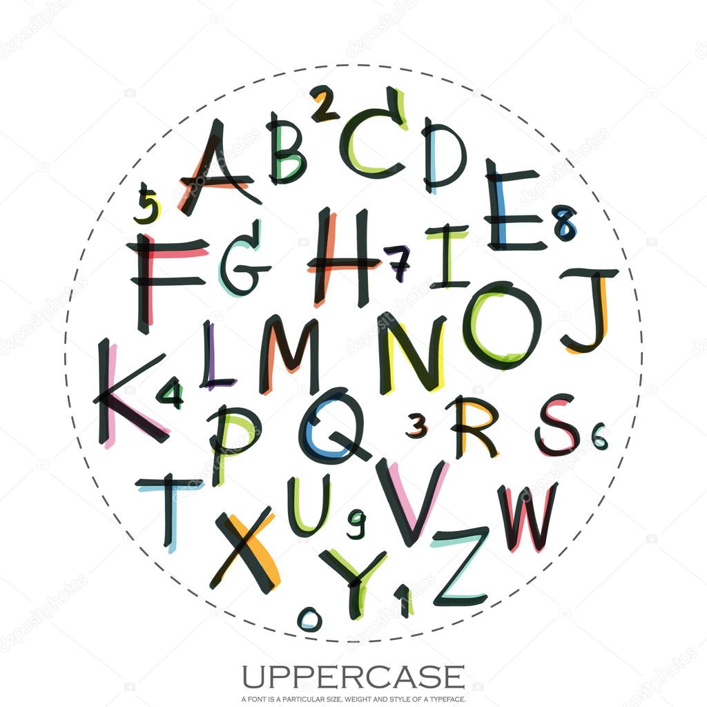 Black colorful alphabet uppercase letters.Hand drawn written wit Stock ...