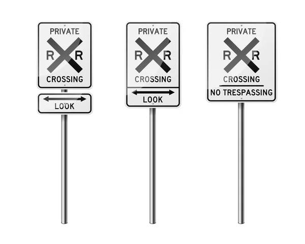 Set of 3 road signs, isolated on white background. Railway. EPS10 ...