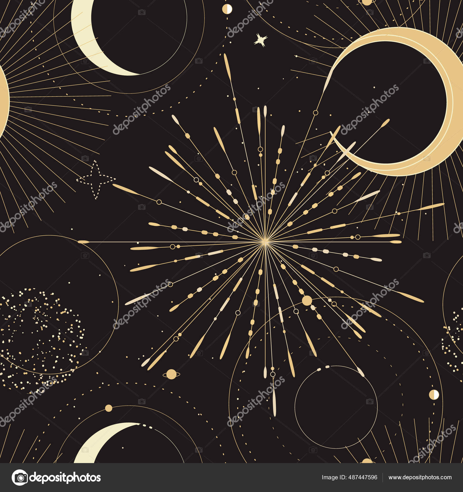 Gold Magic Talisman Pattern Sun Moon Stars Sacred Geometry Signs Stock ...