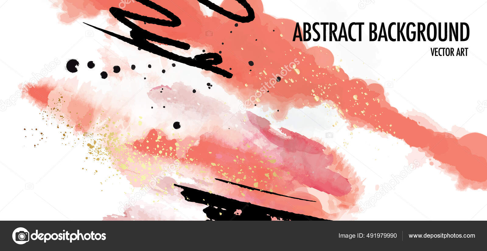 Watercolor ink background vector. Coral painting wallpaper design black ...