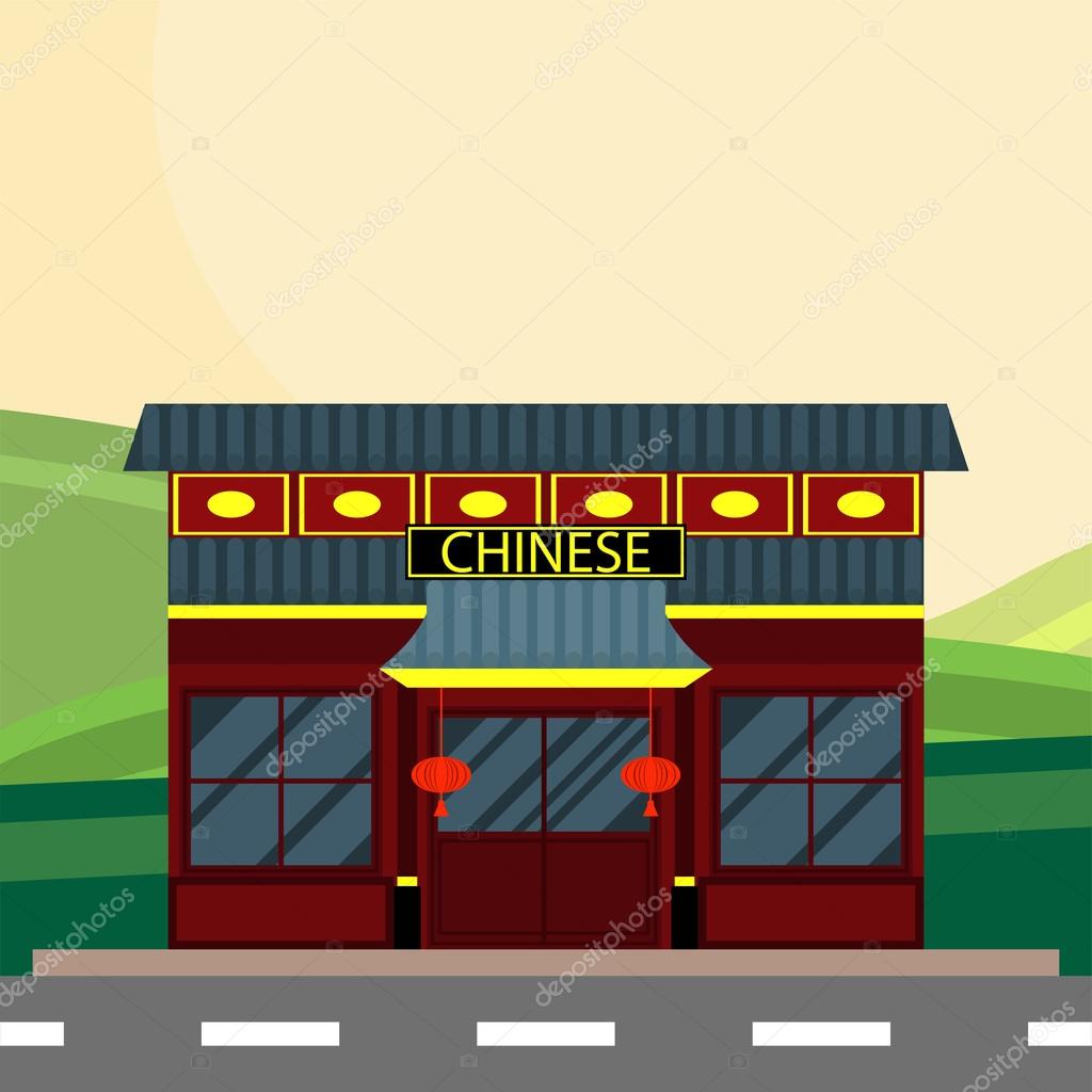 Modern landscape set with cafe, restaurant building. Flat style vector ...