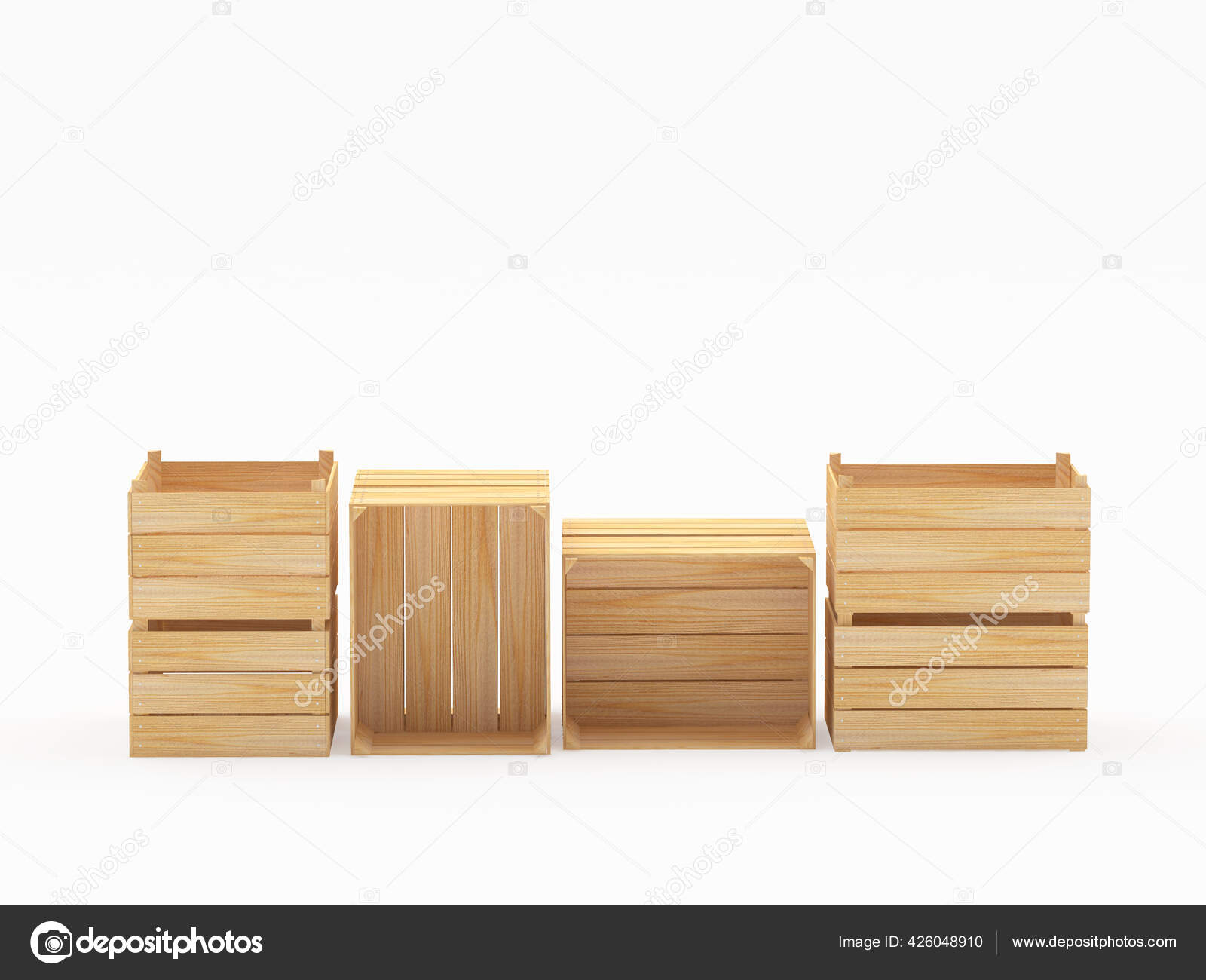 Stacks Empty Wooden Crates Different Positions Isolated White ...