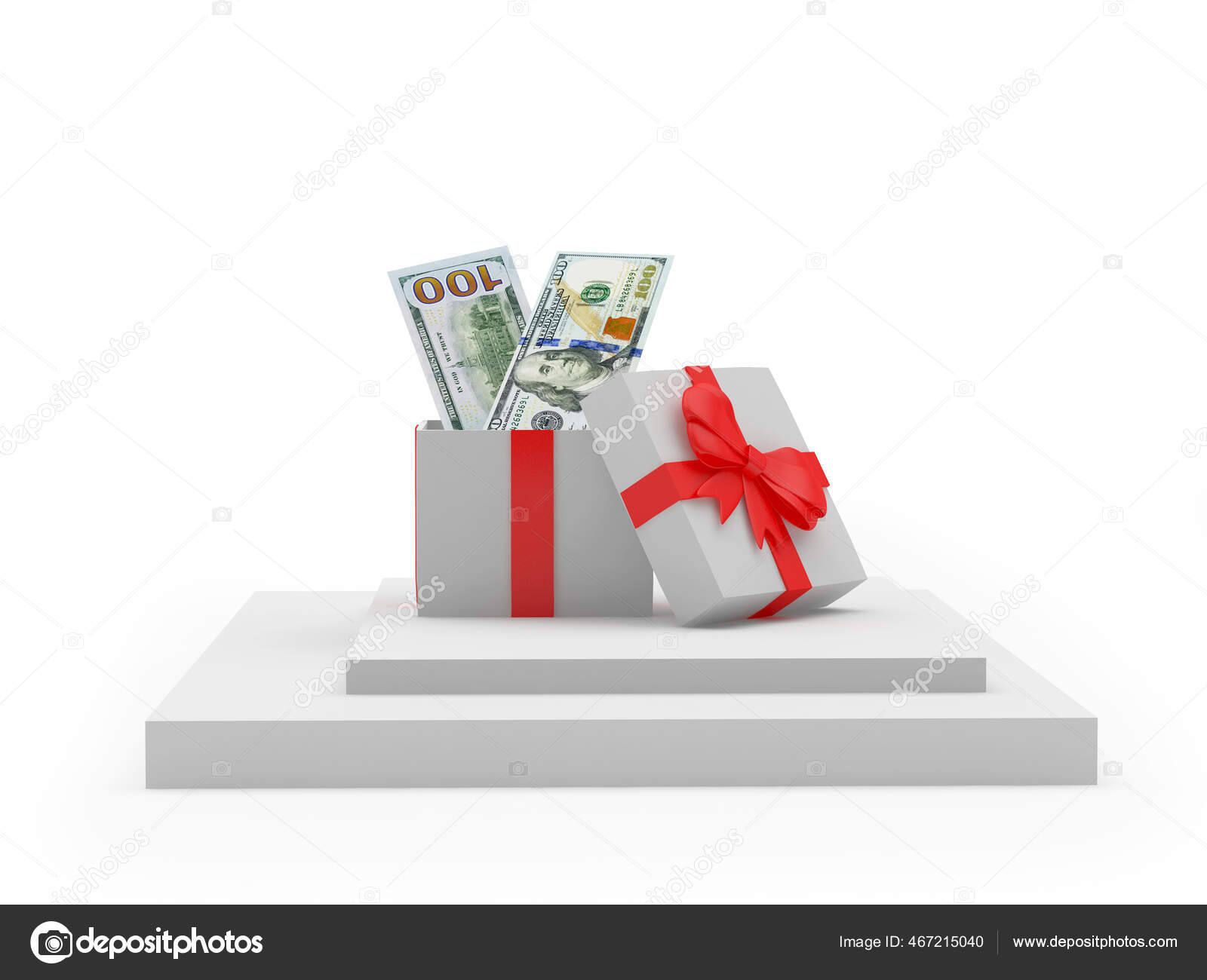 Dollar Bills Open Gift Box Stand Isolated White Illustration — Stock ...