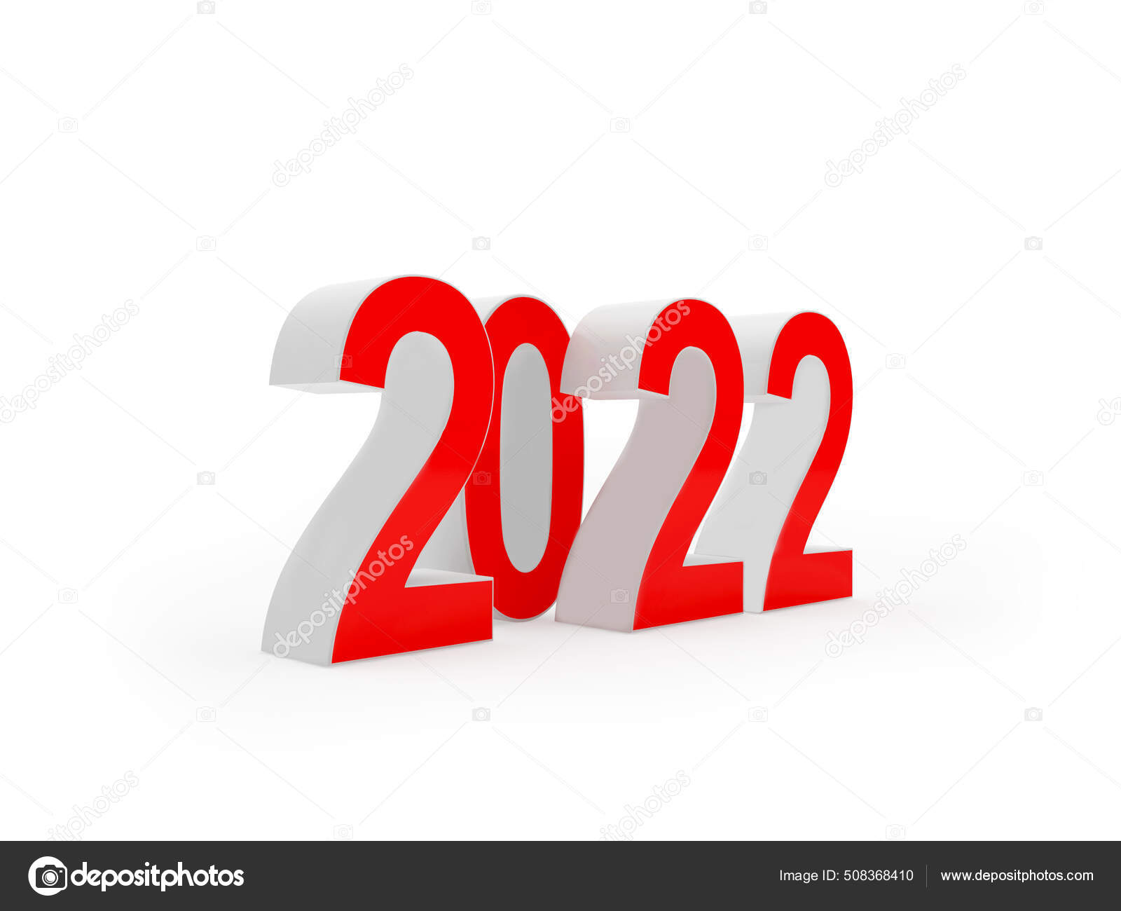 Red Number 2022 New Years Isolated White Background Illustration ...