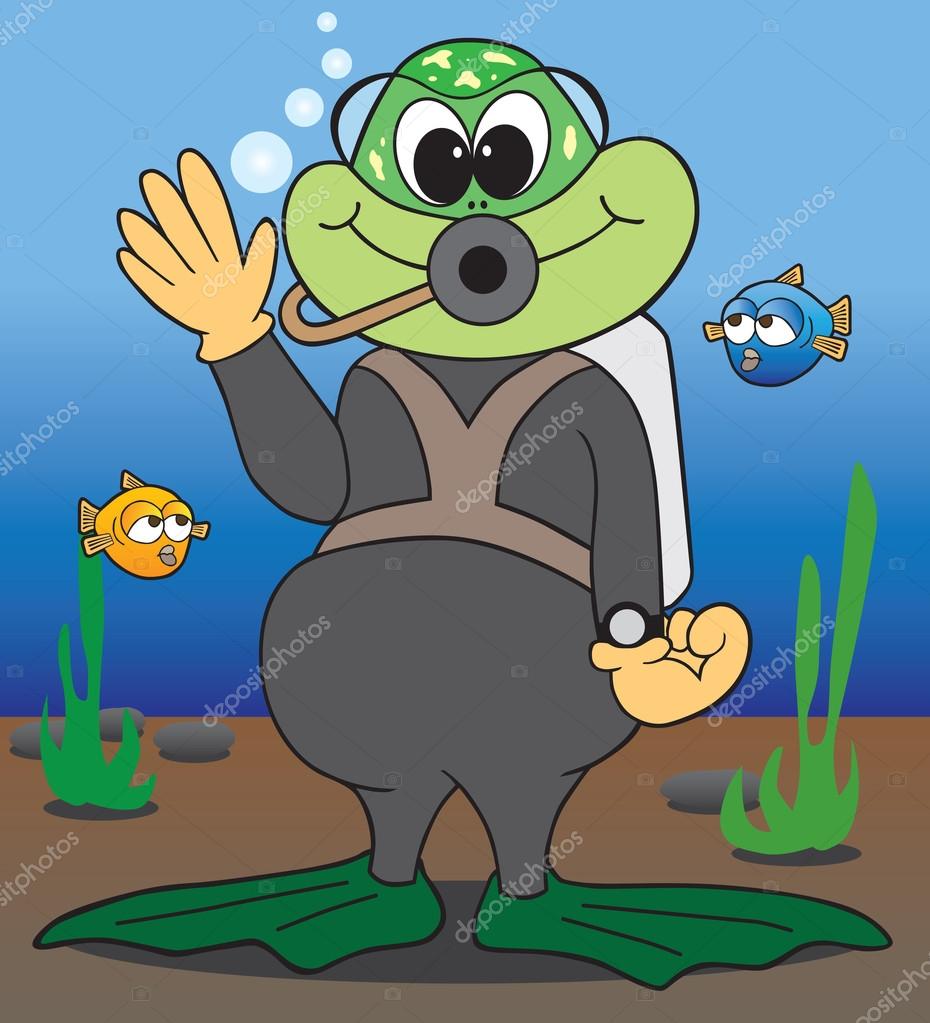 Underwater waving frogman — Stock Vector © Ken_Cook #94008484