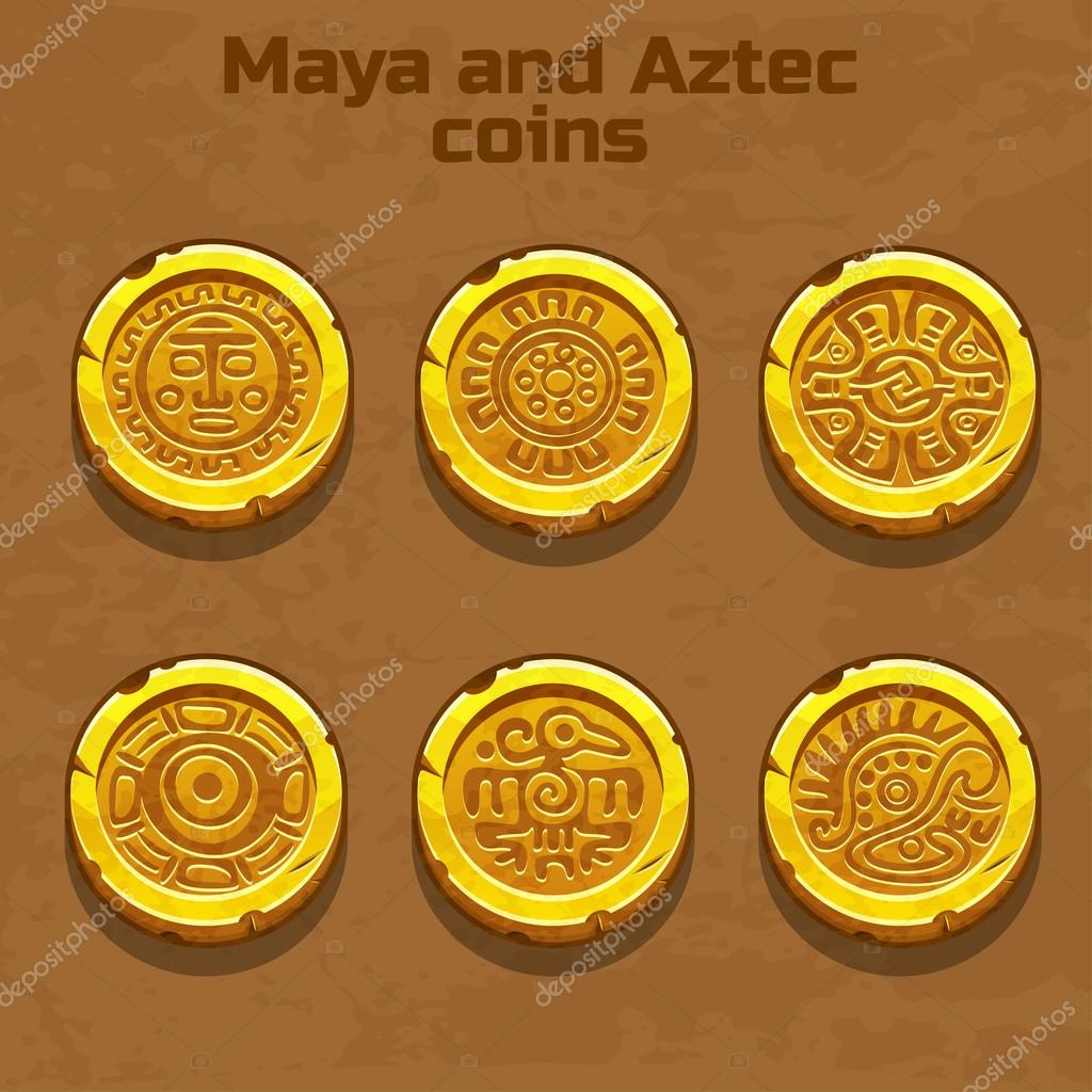 antiguas monedas aztecas y mayas de oro, elemento de juego 2024