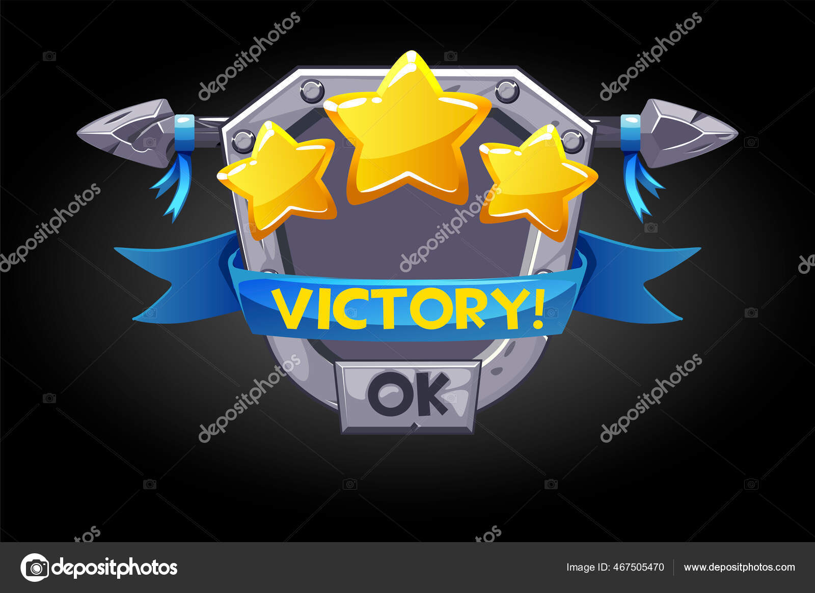 Pop-up victory, metal shield with stars assets for the game. Stock ...