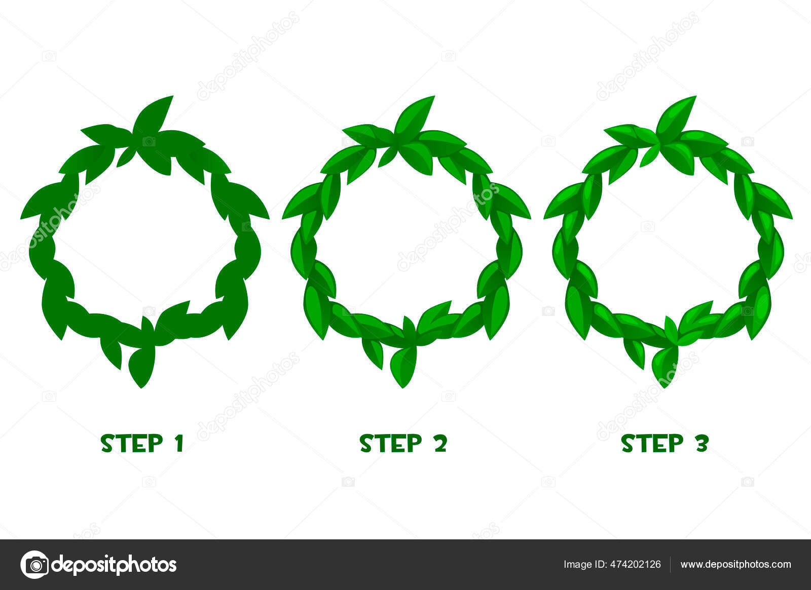 Çizgi film yaprak çerçeveleri, ui oyunları için 3 adımda yeşil desen ...