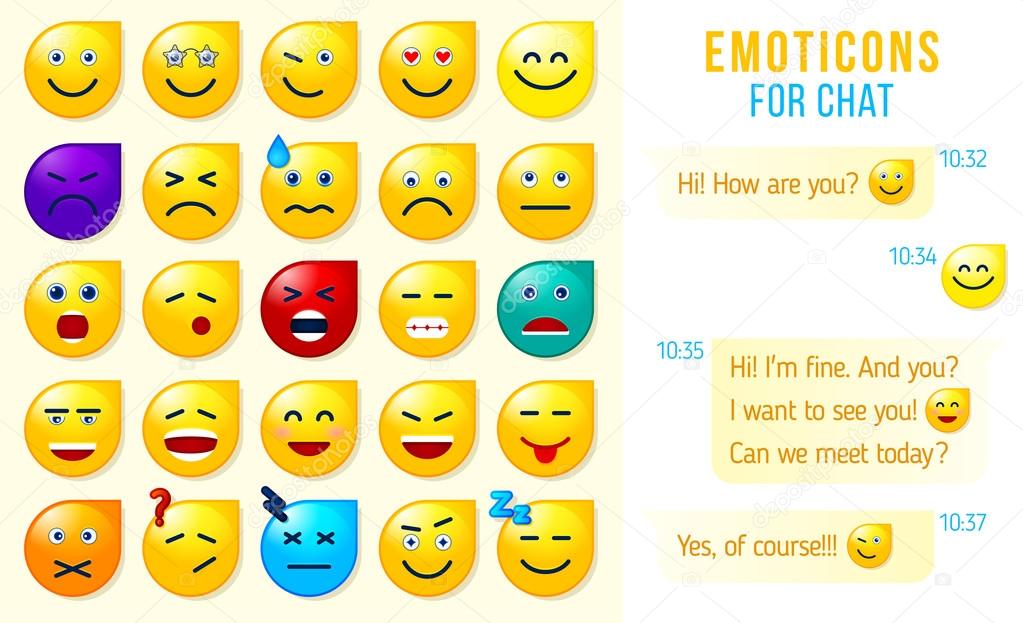 Set of emoticons, emoji for chat, Set of emoji. vector illustration ...