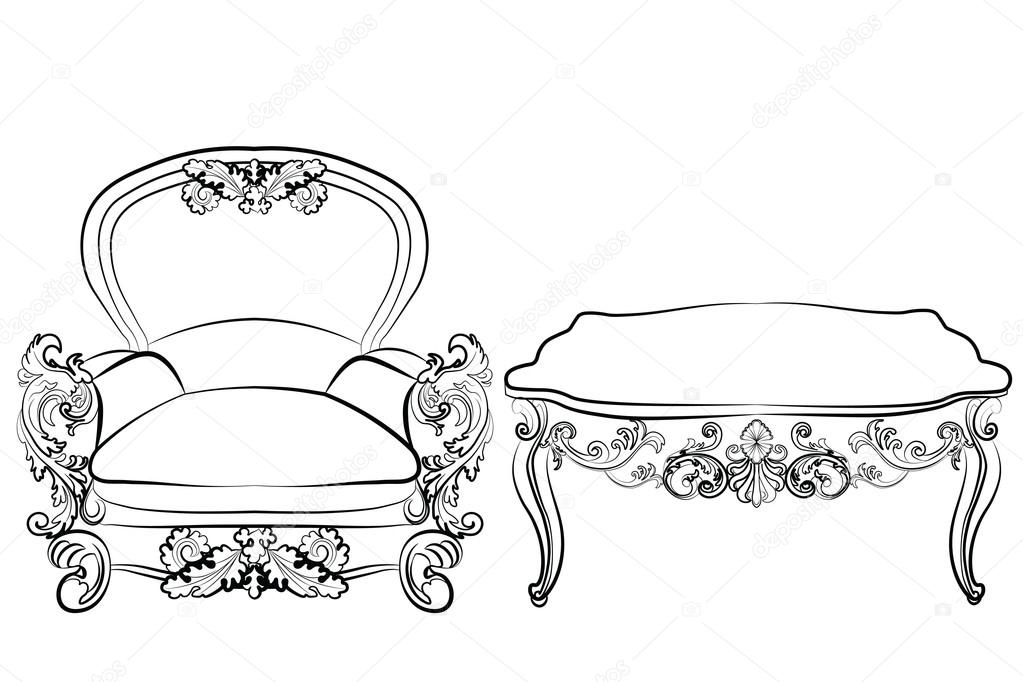 Royal Armchair and table set in Rococo Baroque style Stock Vector by ...