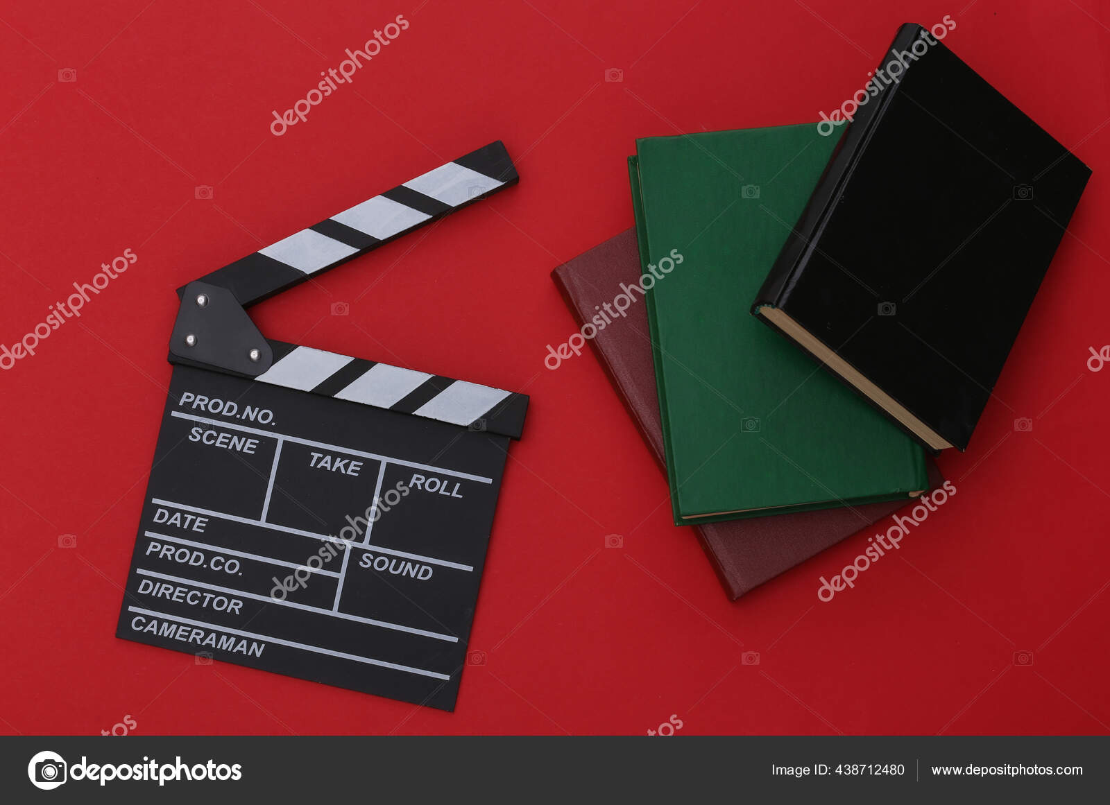 Film Clapper Board Books Red Background Movie Book Cinema Industry ...