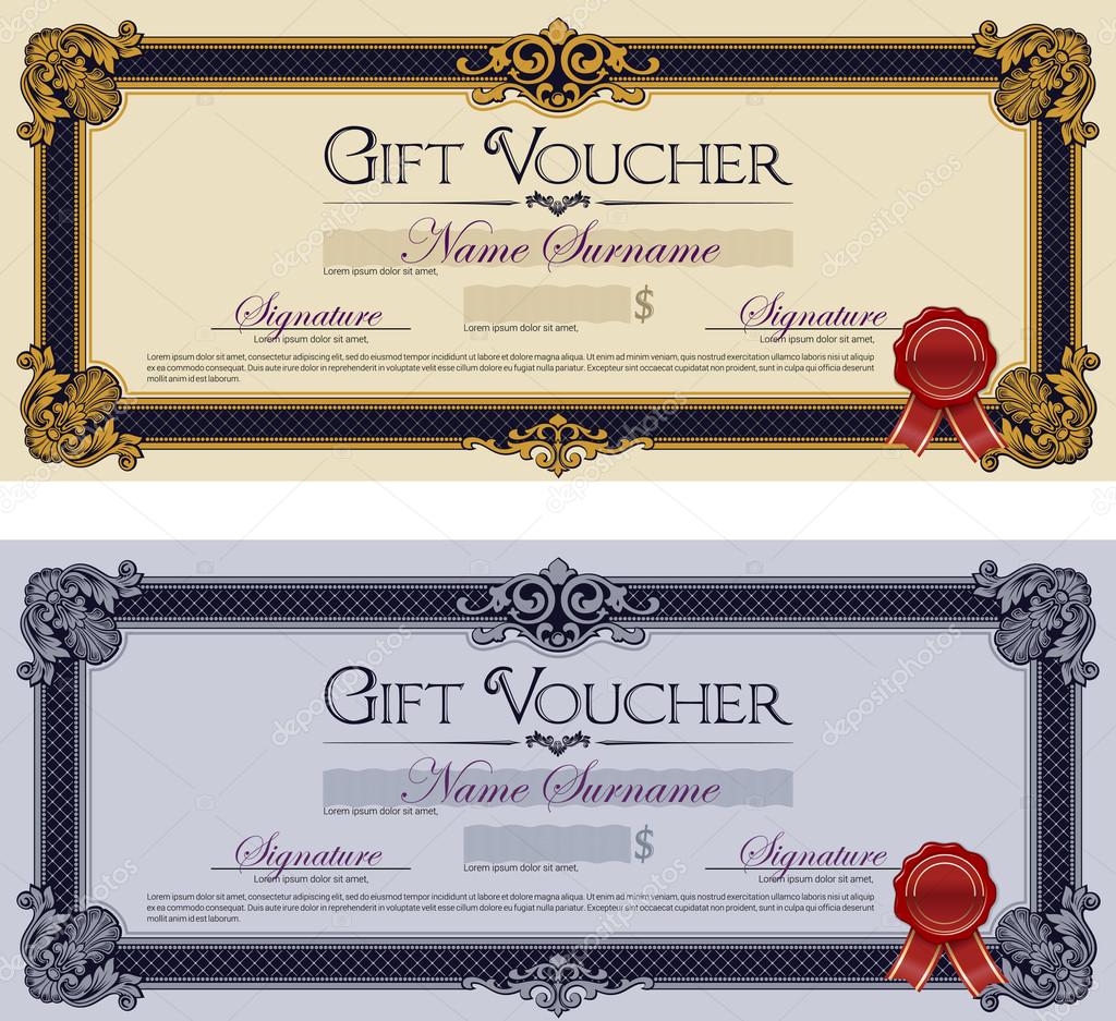 Voucher de presente com moldura de ornamento Azul Royal imagem vetorial ...